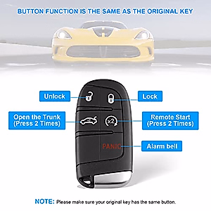 CAUORMOTE Keyless Entry Remote Control Car Key Fob for Dodge Dart Charger Challenger Chrysler 300, 5 Buttons Key Fob Replacement FCC ID M3N-40821302, Pack of 2