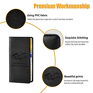 Kewucn Car Registration and Insurance Holder, Leather Auto Glove Box Organizer with Magnetic Shut, Vehicle Compartment Accessories Case for Cards, Driver License & Essential Documents