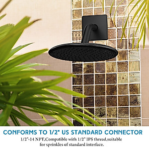 Lounsweer 3.5 Inch Shower Arm and Flange Wall Mount Replacement Shower Head Extension Extender Pipe Arm with 6 Inches Shower Head for Fixed Shower Head (Black)