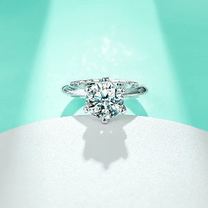 AnuClub 3ct Solitire Moissanite Engagement Ring For Women D Color Lab Diamond 18K White Gold Plated Silver Ring, Christmas Gift for Women, Christmas Gift for Women With Certificate (8, 3)