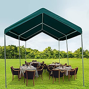 FINFREE Carport 10 x 20 ft Heavy Duty Carport with 4 Sandbags, Car Canopy for Auto, Boat & Market Stall, Adjustable Height from 9.5 ft to 11 ft,Green