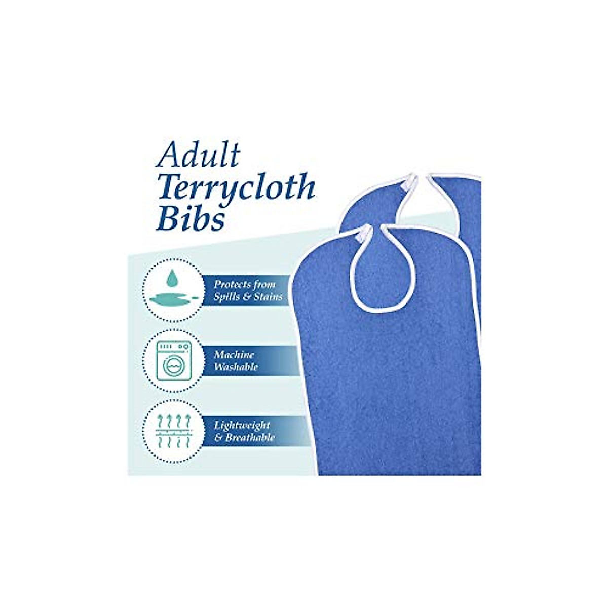 Simpli-Magic 79271 Adult Terry Bibs, Blue, 6 Pack