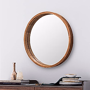 SIERSOE Round Wood Mirror 30 Inch, Large Wall Framed Bathroom Mirror for Vanity Farmhouse Rustic Mirror