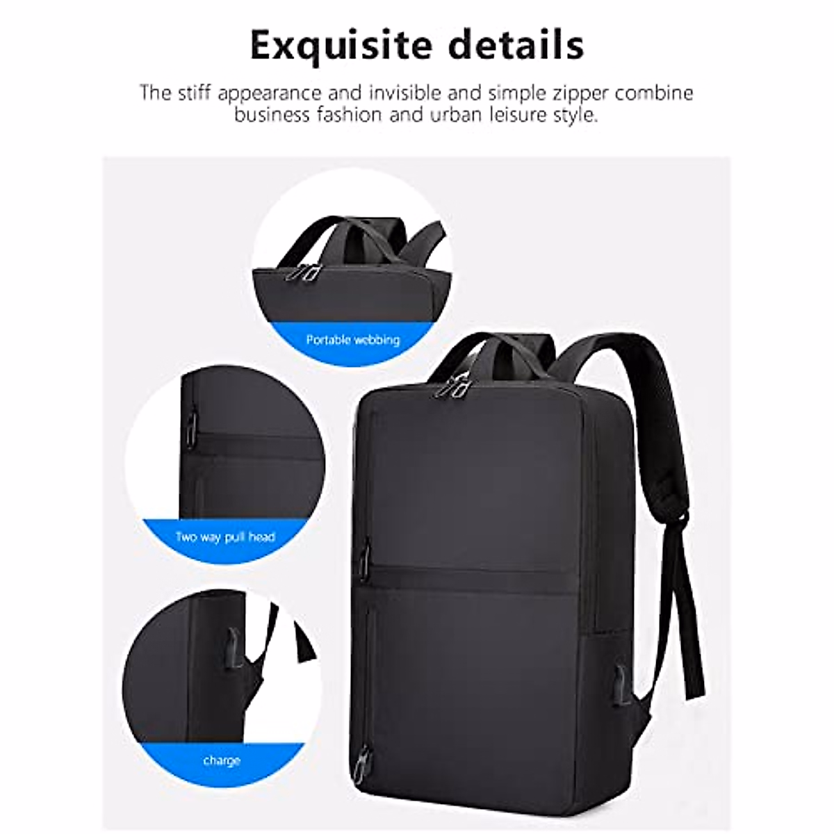 HUVORA Laptop Backpack, Business Slim Durable Backpack with USB Charging Port,Water Resistant Fits 15.6 Inch Notebook (Black)