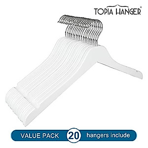 TOPIA HANGER White Wooden Hangers 20 Pack, 0.28 inch Slim Beech Wood Clothes Hanger with Flat Design and Smooth Notches, Lightweight&Durable Space Saving Hangers for Shirt, Coat, Camisole-CT30W