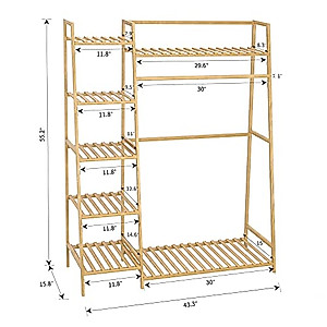 43.5" Bamboo Clothing Garment Rack Free Standing Clothes Coat Hanger Rolling Closet Organizer Shoe Rack Wardrobe Storage Hall Tree Entryway Living Bedroom Office Storage Shelves Clothes Hanging Rack