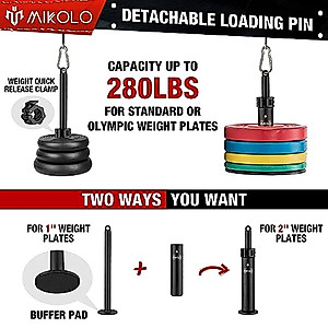 Mikolo Fitness LAT and Lift Pulley System, Dual Cable Machine(70'' and 90'') with Upgraded Loading Pin for Triceps Pull Down, Biceps Curl, Back, Forearm, Shoulder-Home Gym Equipment(Patent)