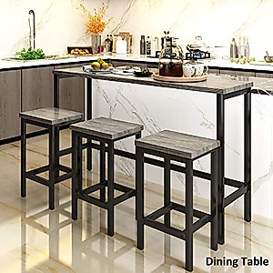 Merax 4 Piece Counter Height Extra Long Dining Pub Kitchen Set with 3 Stools, Bar Side-Table with Footrest, Grey_1