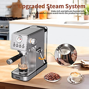 YASHE Espresso Machines, Upgraded 1350W Espresso Maker with Milk Frother Steam Wand and 37.2oz Removable Water Tank, 20 Bar Semi-Automatic Steam Espresso Coffee Maker, Cappuccino Machine for Home