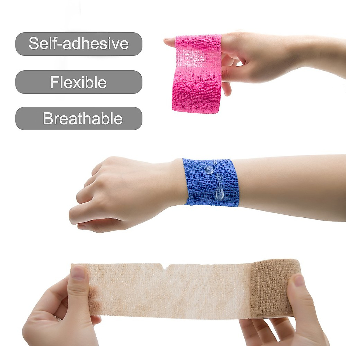 GooGou Self Adherent Wrap Bandages Self Adhering Cohesive Tape Elastic Athletic Sports Tape for Sports Sprain Swelling and Soreness on Wrist and Ankle 8PCS 2 in X 14.7 ft (red)