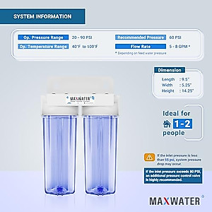 Max Water 2 Stage (Sediment, Odor & Improving Taste) Whole House 10 inch, Standard Water Filtration System - Clear Housing - Sediment + CTO - ¾" Inlet/Outlet
