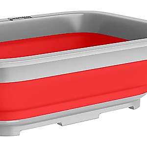 Collapsible Cleaning Caddy - Portable Multi-use Wash Basin, Dish Tub, or Ice Bucket with 7.27L Capacity for Camping and Tailgating by Wakeman (Red)