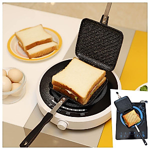 Grill Pan, Nonstick Egg Pancake Steak Frying Skillet with Lid Breakfast Cooker for Gas Stove Induction Cooking