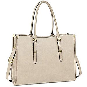 Laptop Bag for Women 15.6 Inch Waterproof Lightweight Leather Laptop Tote Bag Womens Professional Business Office Work Bag Briefcase Large Computer Bag Shoulder Handbag Beige
