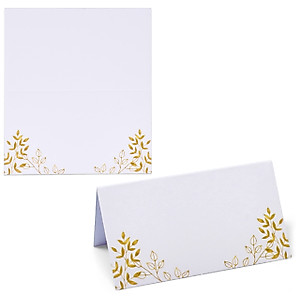 Gift Boutique 100 Pack Gold Leaf Place Cards Golden Leaves Seating Name Card Wedding Table Setting Folded Tent Cards for Baby Shower Weddings Holiday Tables Placement Party Decorations 2" x 3.5"