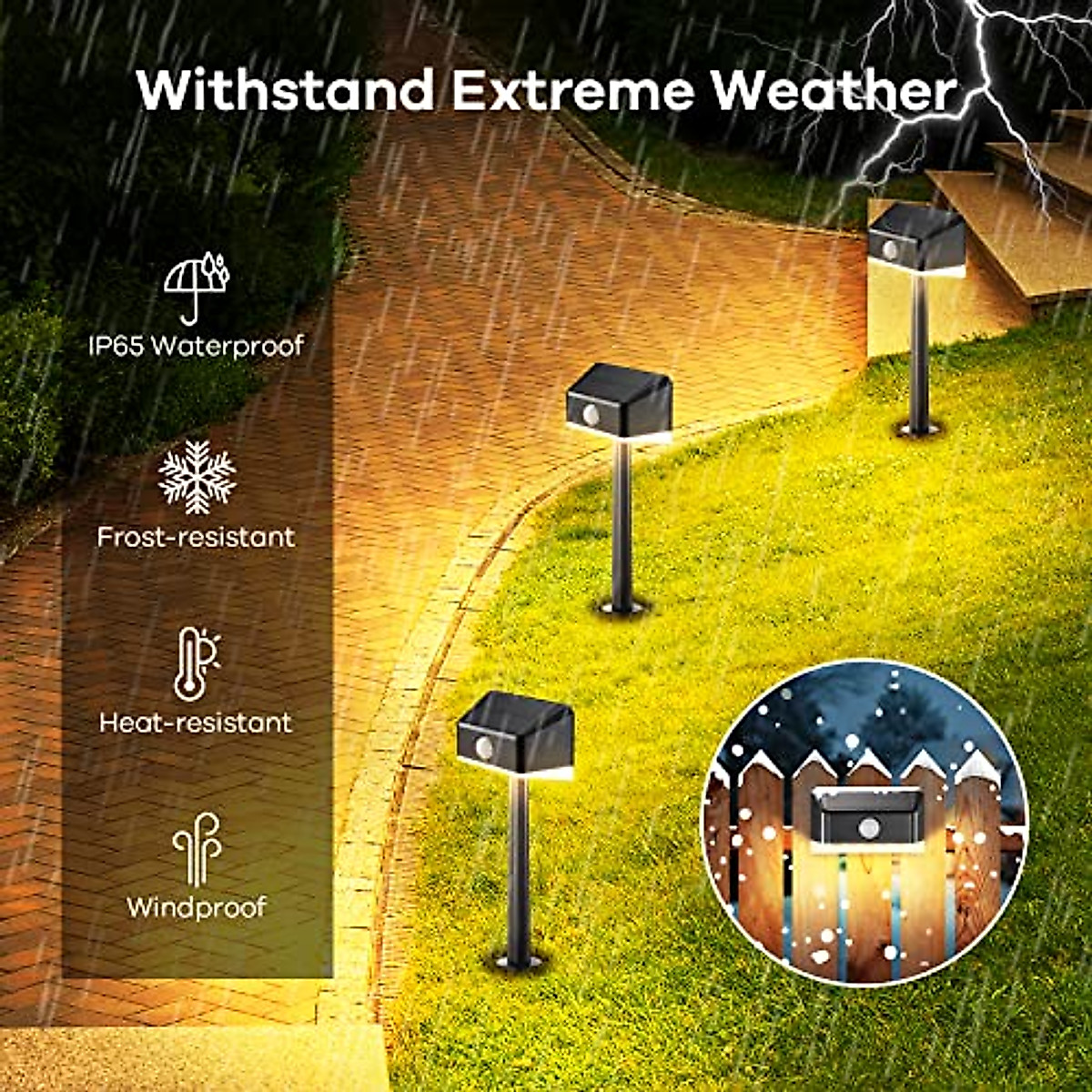 Linkind Solar Pathway Lights 4 Pack, Motion Sensor Solar Outdoor Lights Waterproof, Super Bright 2 in 1 LED Solar Lights for Pathway, Yard, Landscape, Walkway, Fence, Step, Patio, Warm White