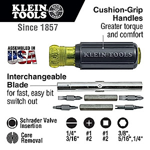 Klein Tools 80065 Schrader Driver Kit with Multi-Bit 11-in-1 Screwdriver / Nut Driver and 2-in-1 Nut Driver, Hex Head Slide Drive, 2-Piece