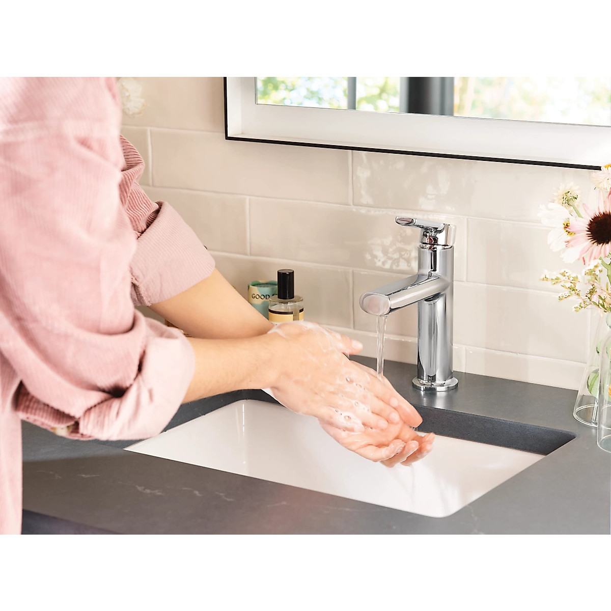 Moen 84794 Meena Chrome Single-Handle Lavatory Faucet, Versatile Finish, Temperature Control