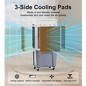 MEPTY Evaporative Air Cooler, 3288CFM Swamp Cooler, Portable Air Cooler Fan with Remote Control, 3 Speeds, 120°Oscillation, 12H Timer for Indoor & Outdoor Patio Garage Use,10.6 Gallon,42inch