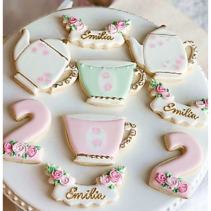 LaVenty 4 PCS Tea Party Cookie Cutter Tea Party Cake Mold Tea Party Cupcake Decoration Teapot Fondant Mold Tea Cup Mold Clock Mold Tea Party Favors Tea Party Supplies