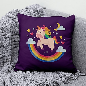 Yeele Rainbow Unicorn Pillow Covers, Set of 4 Cartoon Pink Rainbow Fairy Tale Stars Magic Unicorn Pattern Cushion Case with Invisible Zipper 18x18inch for Kids Boys Girls Room Sofa Decor