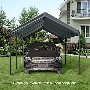 Gardesol Carport, 10’ X 20’ Heavy Duty Car Canopy with Powder-Coated Steel Frame, Easy to Assemble Portable Garage for Car, Boat, Party Tent with 180g PE Tarp for Wedding, Garden, 8 Legs, Gray