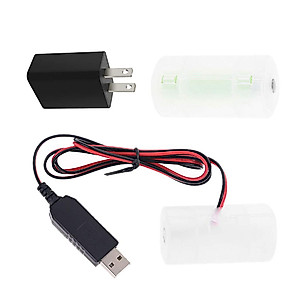 S-YUWEN 2m 1.5V 3V 4.5V 6V LR20 D Cell Battery Eliminator with US Plug USB Power Adapter 2m Cable Replace 1 to 4pcs 1.5V LR20 D Size Battery
