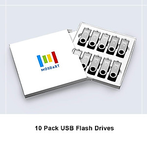 10 X MOSDART 16GB Bulk USB 2.0 Flash Drives Swivel Thumb Drives Zip Drive Memory Stick with Led Indicator,10 Pack Black