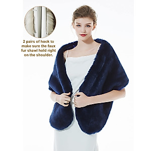 BEAUTELICATE Women's Faux Fur Shawl Stoles Wrap for Bridal/Wedding/Party-S62 Navy Blue, Navy Blue, 67"x14"