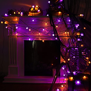 Lomotech Orange Purple Solar Halloween Lights, 72FT 100 LED Halloween Globe Lights, 8 Modes Waterproof Halloween Lights for Halloween Decoration
