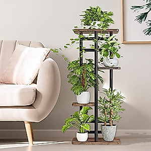 INGIORDAR Plant Stand 4 Tier 5 Potted Indoor Corner Tiered Plant Organizer Metal Flower Pot for Display Multiple Plants Storage Garden Balcony Living Room, Black
