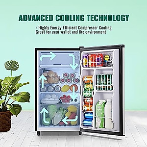 WANAI Mini Fridge with Freezer 3.2 Cu.ft Single Door Small Refrigerator with 5 Temp Adjustable Control Silver Freestanding Compact Refrigerator Energy-efficient, for Home Kitchen Apartment Dorm Office