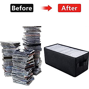 UENTIP CD Storage Boxes - Pack of 4 CD Case Storage - 13.2" x 5.9" x 5.3", Container holds 30 CDs in full jewel cases, 60 CDs in slim cases, and 165 discs in CD sleeves - Black (4pack-black)