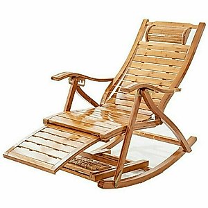 JHUS Bamboo Rocking Chair Lengthen Arm Chair Indoor Outdoor Balcony Relaxing Recliner Mikalo Chair Rocking Chair Rocker Chair Rocker Camp Chair Rocker Recliner Rocking Camp Chair Rocking Chairs