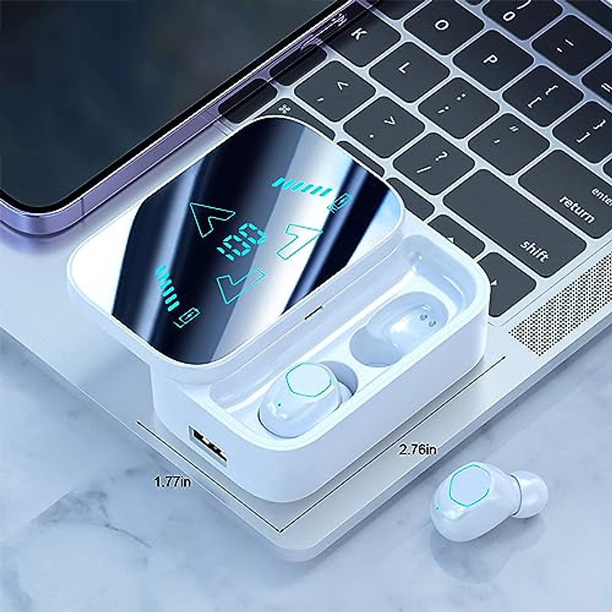 Yrmaups Bluetooth Headphones Wireless Earbuds, with 95Hr Running-Time Sports Ear Buds with 850mAh Digital Display Charging Case, IPX4 Water Proof, with Micro Cordless Earphone