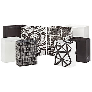 Hallmark Assorted Black and White Gift Bags (8 Bags: 4 Medium 9", 4 Large 13") for Weddings, Graduations, Retirements, Valentine's Day, Halloween