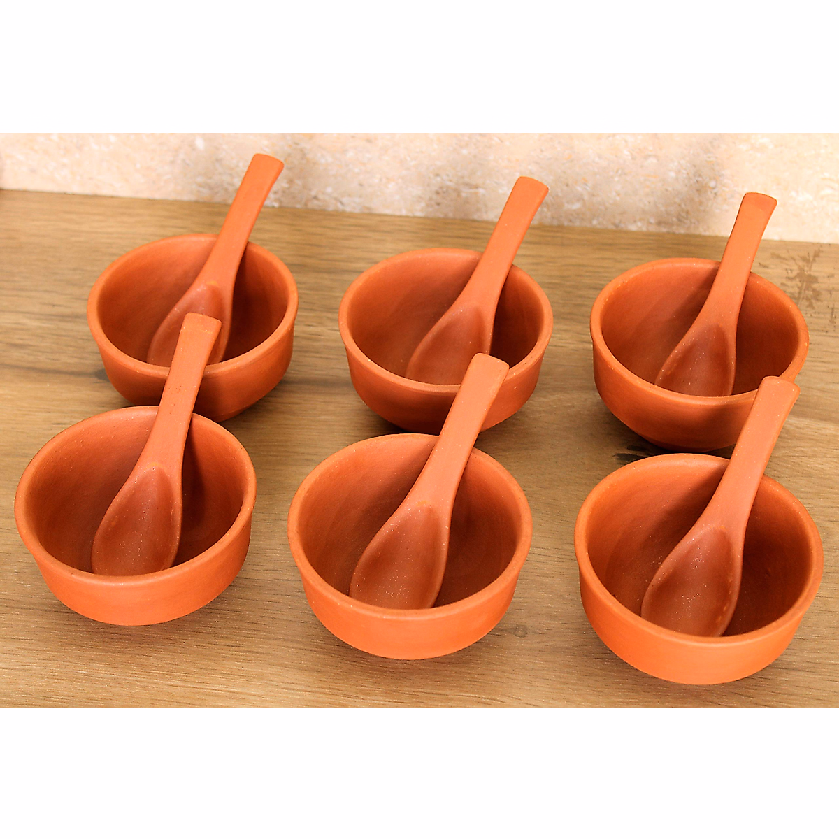KLEO - Clay Re-usable Soup Bowls and Spoons - Set of 12 | Terracotta Soup Bowls Set - 3.75" Inches - Brown