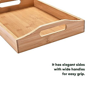 Prosumer's Choice Bamboo Serving Tray with Handles, Set of 3-34x20x6.5cm- S,37x25x6.5cm- M, 41x28x6.5cm- L - Coffee Table Wooden Trays for Home, Restaurant - Nesting Food Tray for Breakfast in Bed