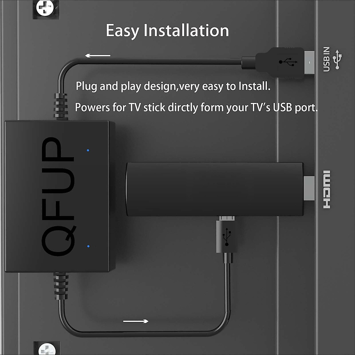QFUP USB Power Cord Power Adapter for Fire TV,Powers FireStick TV Directly Form Your TV'S USB Port(Eliminates The AC Outlet and Power Cord)