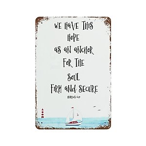 VIOFLOW Hebrews 6:19 Vintage Metal Tin Sign We Have This Hope As An Anchor For The Soul Nautical Scripture Bible Verse Home Decor Kitchen Bar Garage Garden Farm Wall Art Tin Signs 8X12 Inches