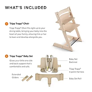 Tripp Trapp High Chair from Stokke, Natural - Adjustable, Convertible Chair for Children & Adults - Includes Baby Set with Removable Harness for Ages 6-36 Months - Ergonomic & Classic Design