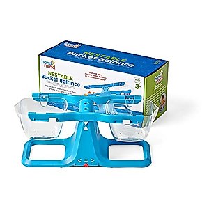 hand2mind Blue Nestable Bucket Balance, Clear Double Bucket Balance Scale for Liquids and Solids, Easy to Assemble Kids Scale, Space Saving Storage Base, Balance Scale for Classroom (Set of 1)