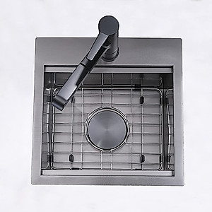 Matte Black Bar Sink 15Inch Stainless Steel Small Wet RV Sink Kitchen Sink 15 x 15 Inches 18 Gauge Single Bowl Workstation Drop in Prep Rv Kitchen Sink With Accessories…