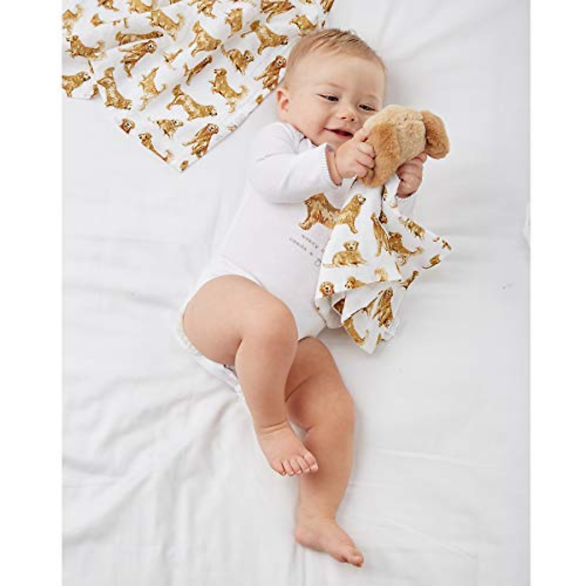 Mud Pie Dog Print Baby Crawler Bib Gift, Golden Retriever, 0-6 Month