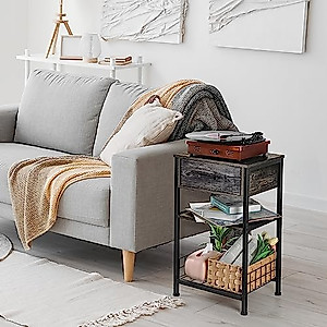 smusei Nightstand with Charging Station Night Stand with Fabric Drawer End Tables with USB Ports and Outlets Living Room Bed Side Table for Small Spaces, Dark Grey