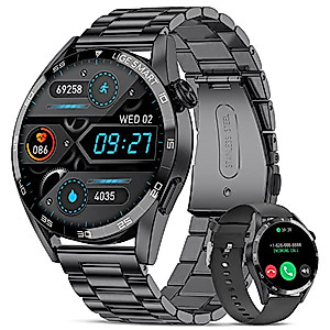 LIGE Smart Watch for Men Bluetooth Call Answering, Fitness Tracker Watch with Heart Rate/BP/Sleep Monitor Step Counter, 2023 1.3'' HD Full Touch Screen Waterproof Smartwatches for iPhone Android Black