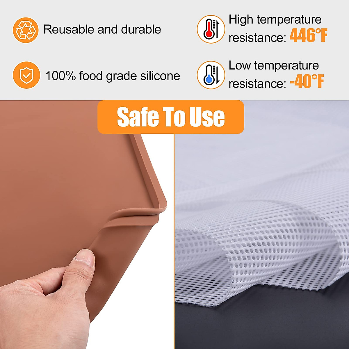 4 Silicone Dehydrator Mats with Edge + 6 Mesh Dehydrator Sheets Reusable Non-stick Fruit Dehydrator Mats Compatible with Cosori CP267-FD Silicone Tray Liner for Fruits Meat Vegetables(Pack of 10)