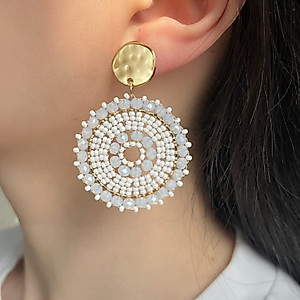 A Golden Cloud White Beaded Earrings For Women Summer Beach Boho Bead Dangle Drop Statement Earrings Fashion Jewelry