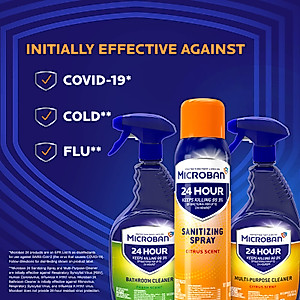 Microban Disinfectant Spray, 24 Hour Sanitizing and Antibacterial Spray, Sanitizing Spray, Citrus Scent, 2 Count (15oz Each) (Packaging May Vary)