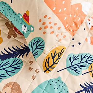 Junsey Kids Quilt Full/Queen Size Bear Bedding Set,3Pcs Forest Tree Bedspread Animals Coverlets, Lightweight Reversible Cartoon Bedspread Deer Owl Bedding Pillow Shams